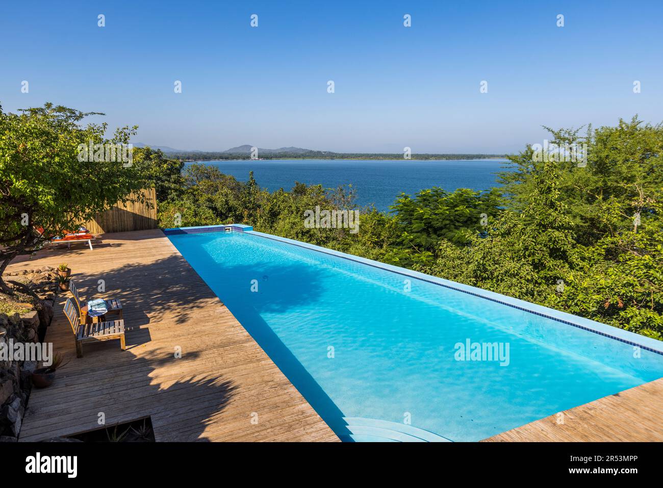 Pool overlooking Lake Malawi at Cape Maclear. Pumulani Lodge, Robin ...