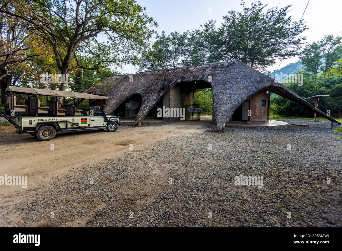 Malawi Liwonde National Park Main Entrance Gate. Visitors can buy their ...