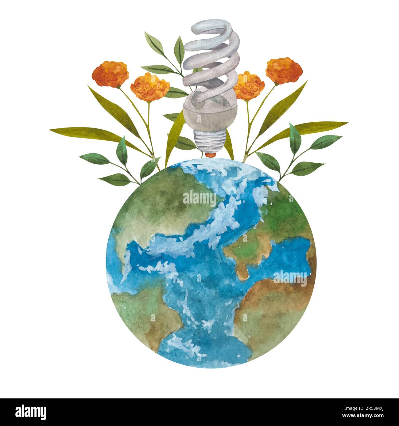 Planet Earth watercolor illustration. Symbol of life, nature ...