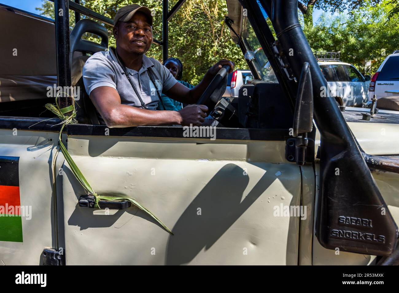 Safari guide Tom ready for a morning drive into Malawi Liwonde National ...