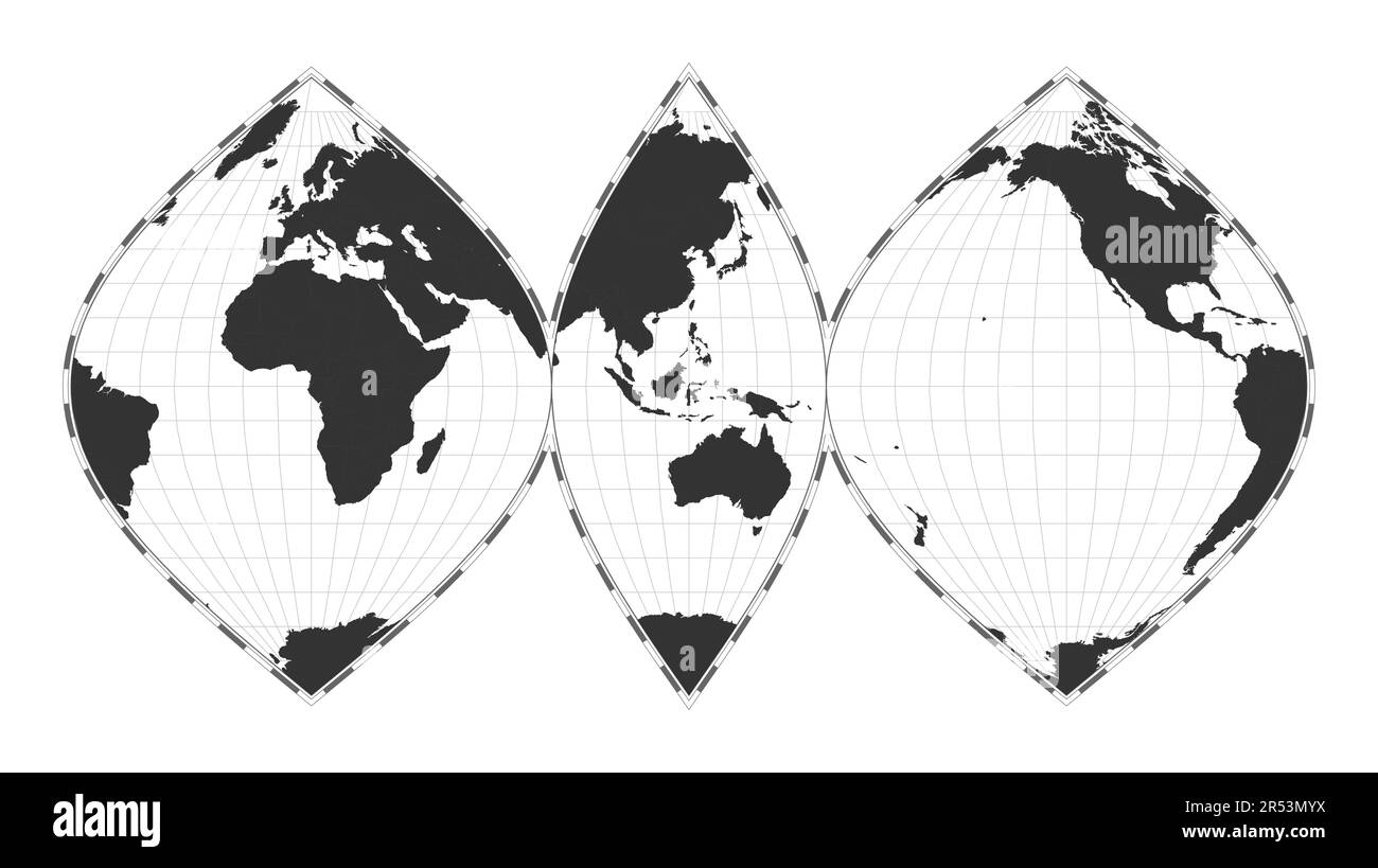 Vector world map. Interrupted sinusoidal projection. Plain world ...