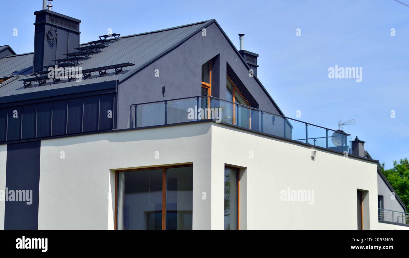 Terraced family homes in newly developed housing estate. The real ...