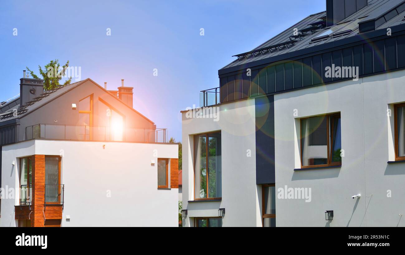 Terraced family homes in newly developed housing estate. The real ...
