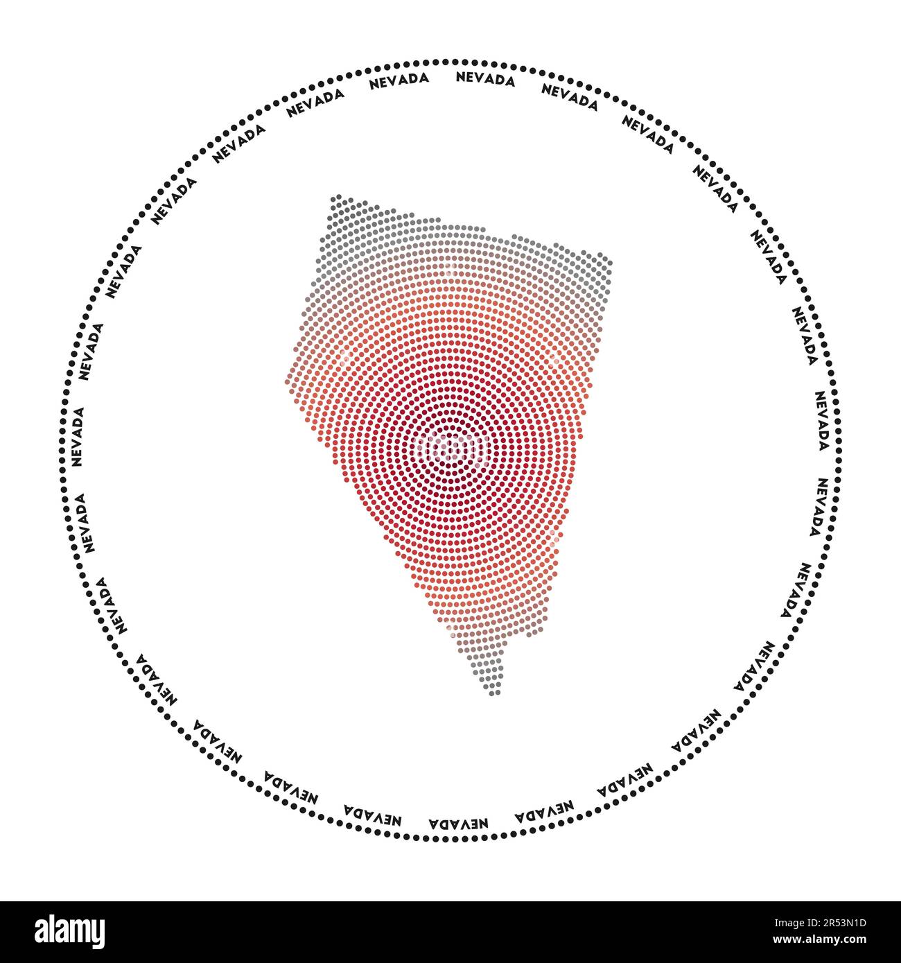 Nevada round logo. Digital style shape of Nevada in dotted circle with ...