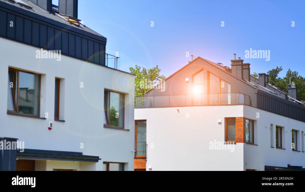 Terraced family homes in newly developed housing estate. The real ...