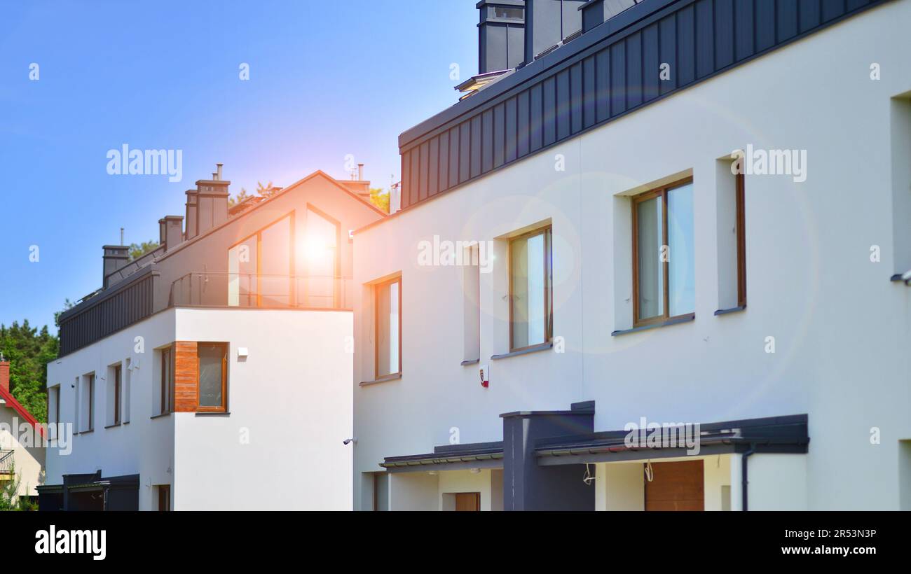 Terraced family homes in newly developed housing estate. The real ...