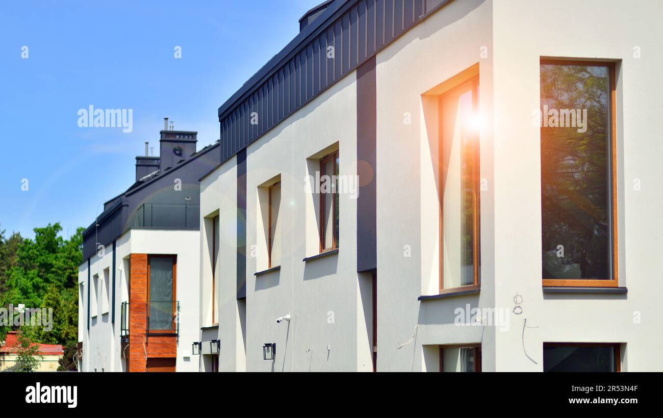 Terraced family homes in newly developed housing estate. The real ...