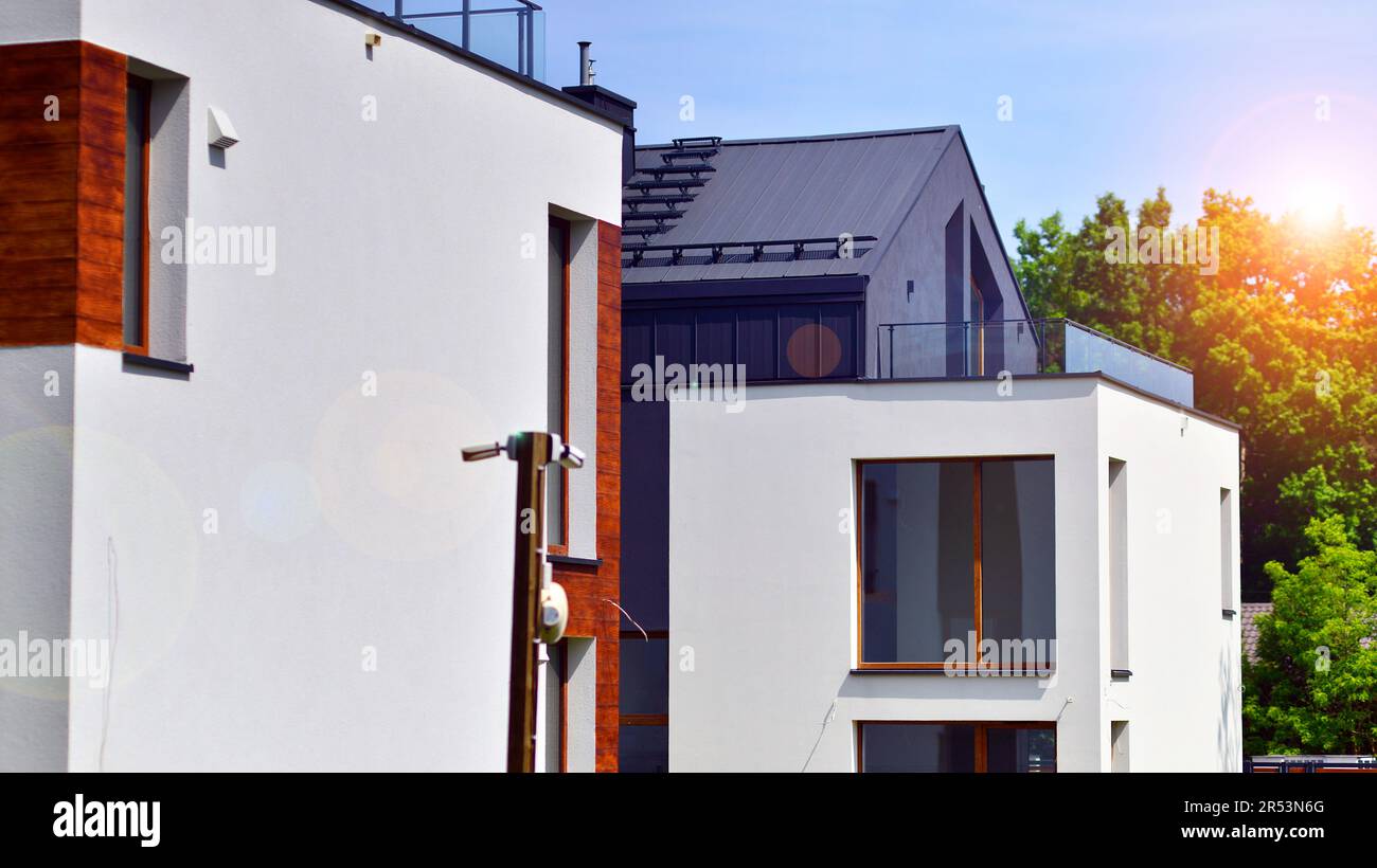Terraced family homes in newly developed housing estate. The real ...
