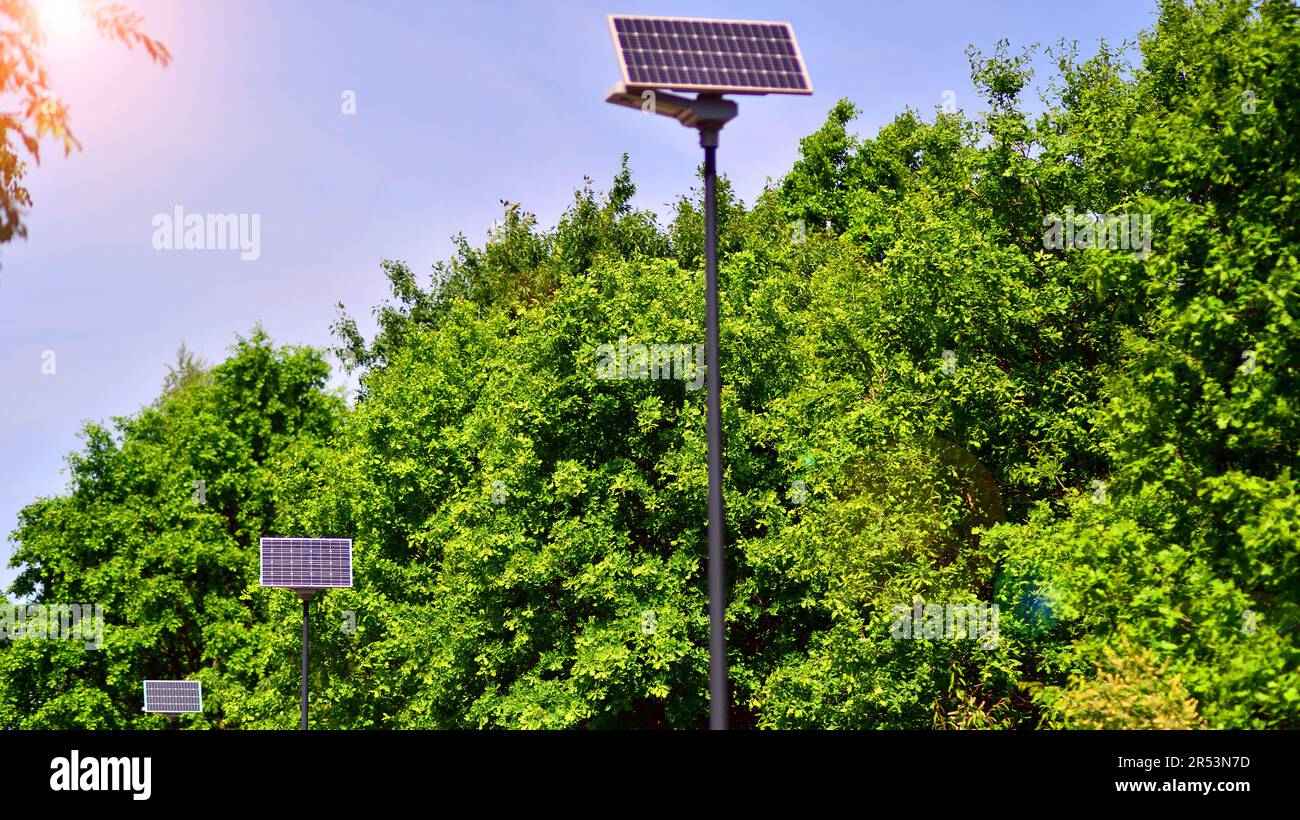 Street light powered by solar panel with battery included. Alternative ...