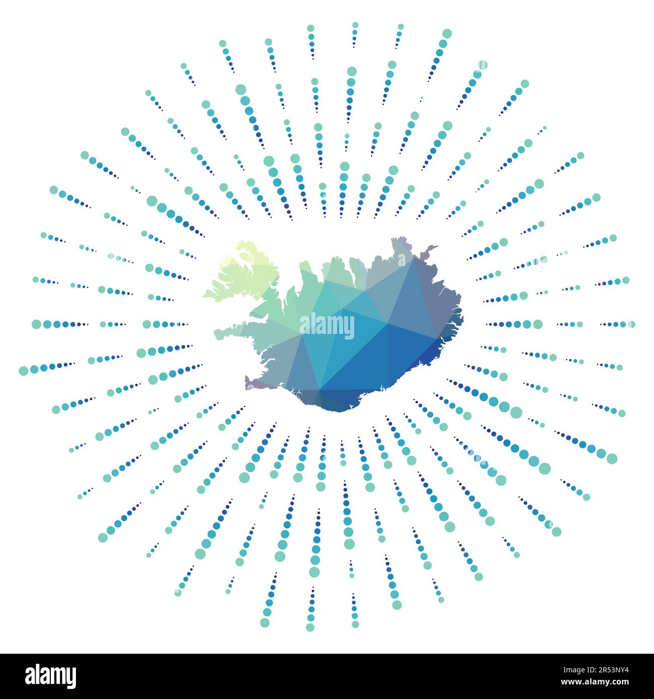 Shape of Iceland, polygonal sunburst. Map of the country with colorful ...