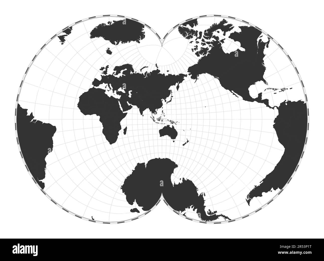 Vector world map. August's epicycloidal conformal projection. Plain ...