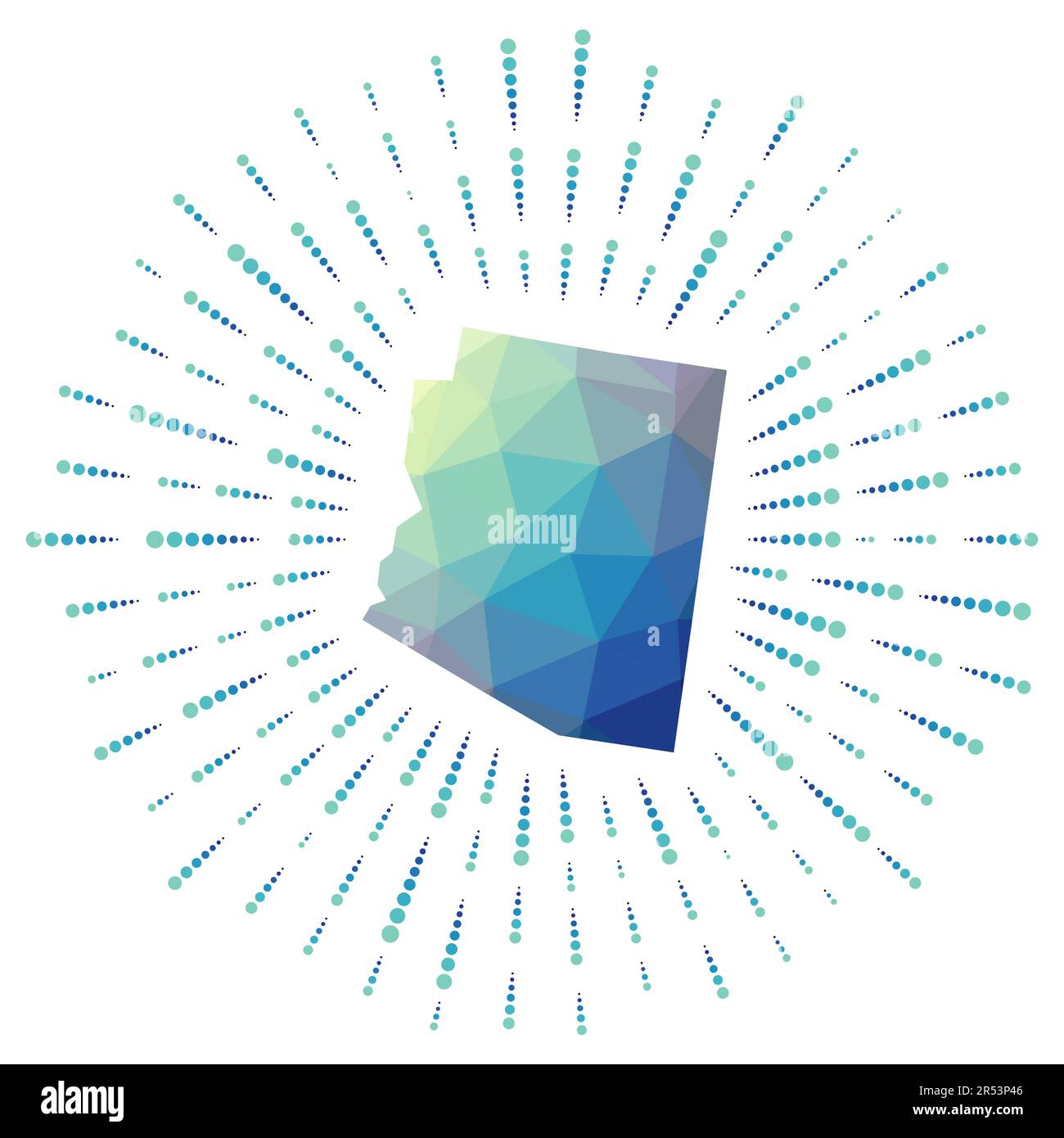 Shape of Arizona, polygonal sunburst. Map of the US state with colorful ...