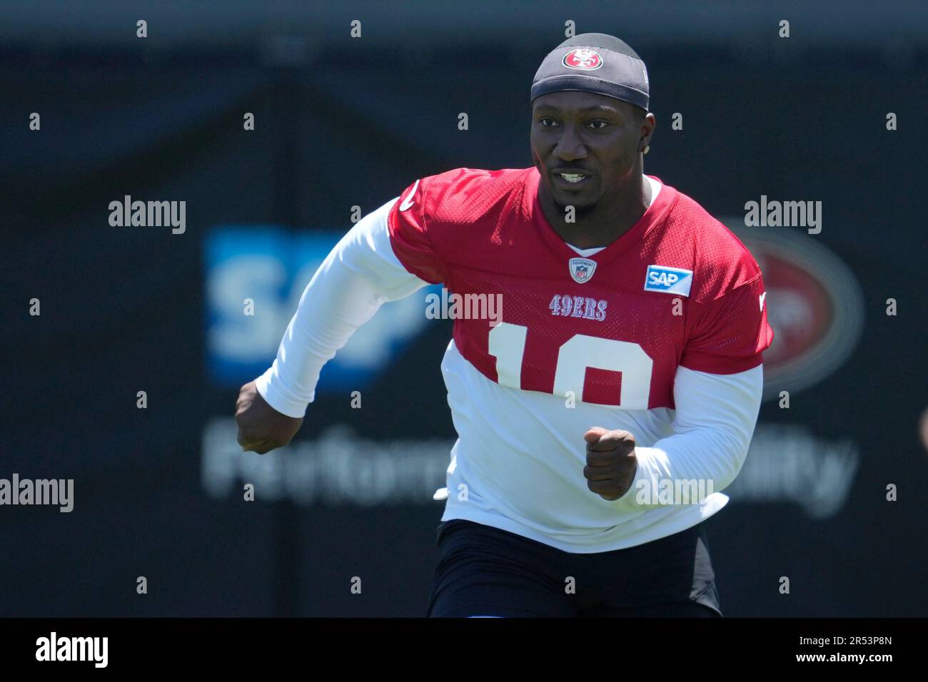 San Francisco 49ers wide receiver Deebo Samuel takes part in an NFL ...