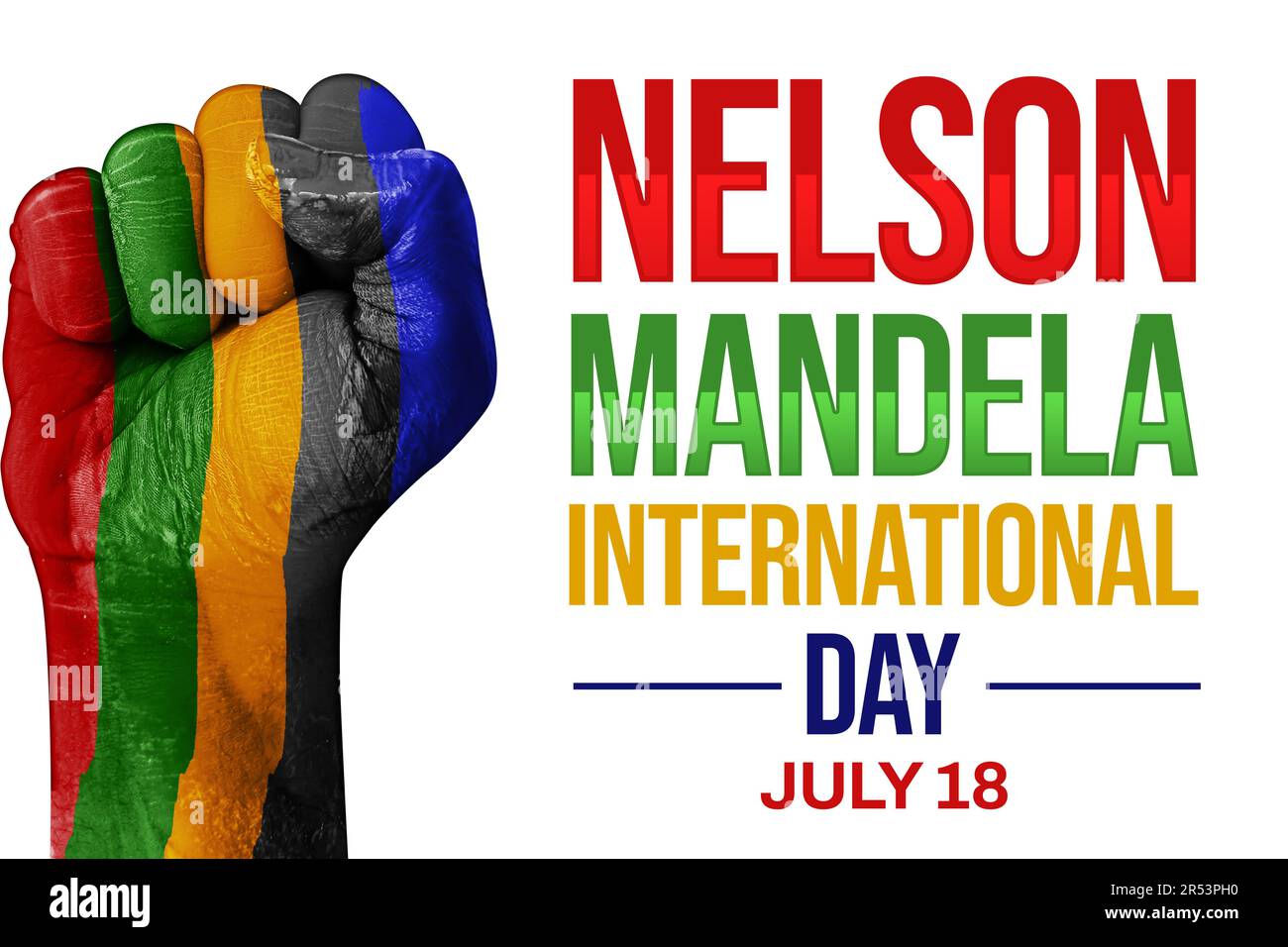 Nelson Mandela international day background with colorful fist and ...