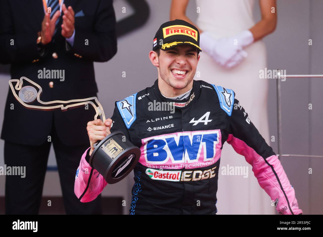 Esteban Ocon of Alpine is seen on podium after F1 Grand Prix of Monaco ...