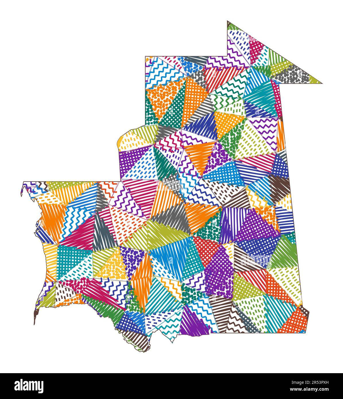 Kid style map of Mauritania. Hand drawn polygons in the shape of Mauritania. Vector illustration ...