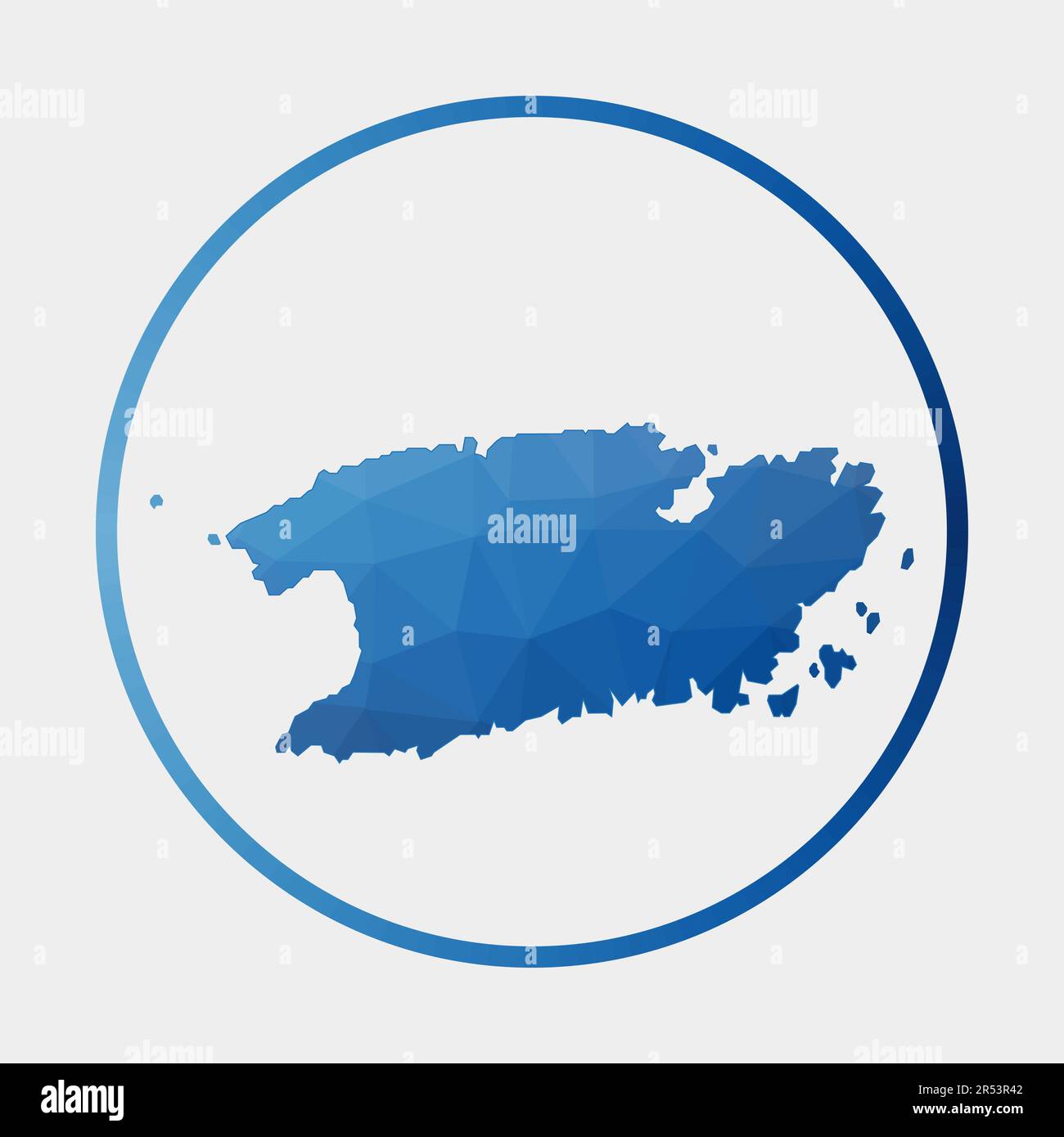 Vis icon. Polygonal map of the island in gradient ring. Round low poly ...