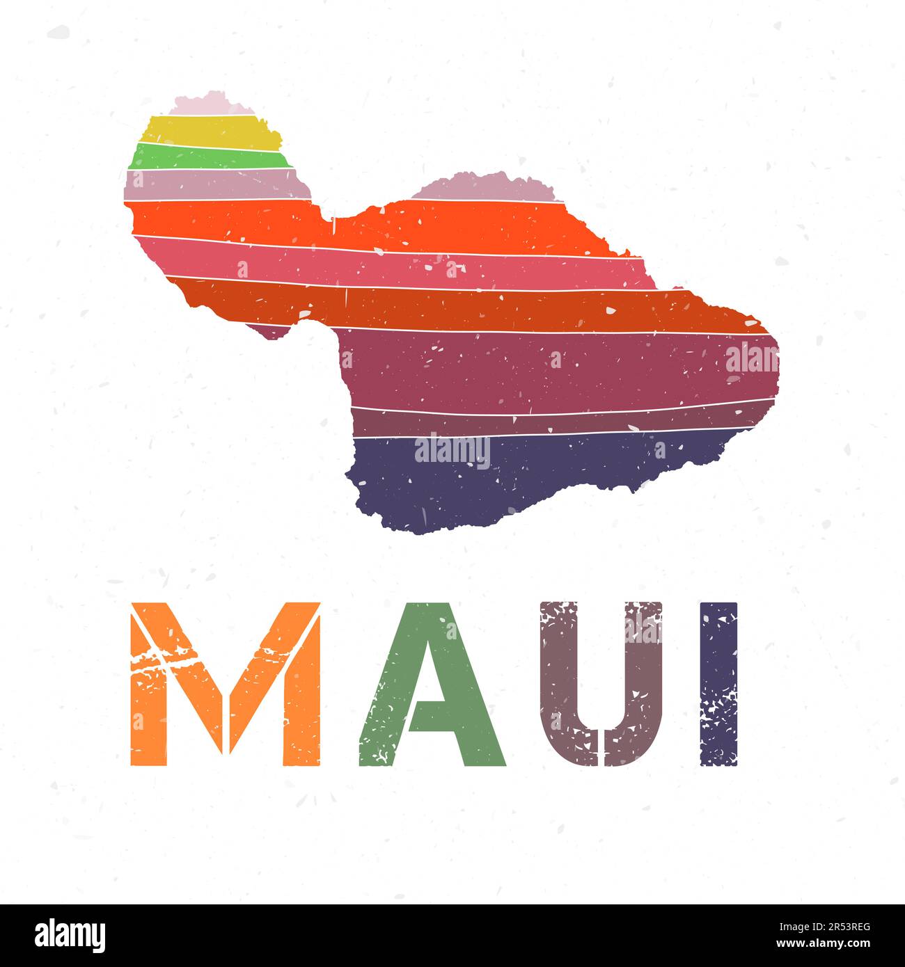 Maui map design. Shape of the island with beautiful geometric waves and ...