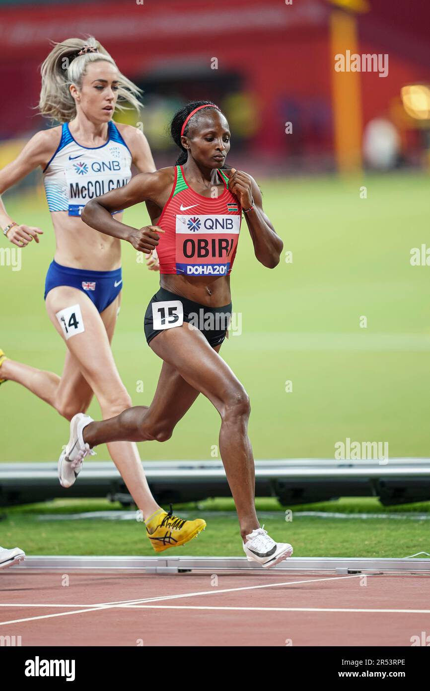 Hellen Obiri running the 5000m at the 2019 World Athletics ...