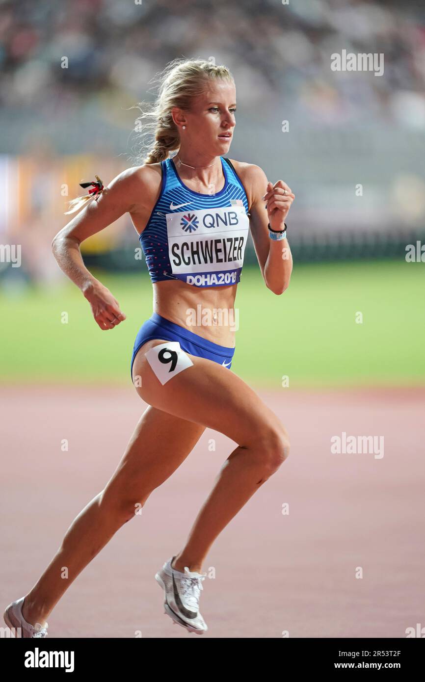 Karissa Schweizer running the 5000m at the 2019 World Athletics ...