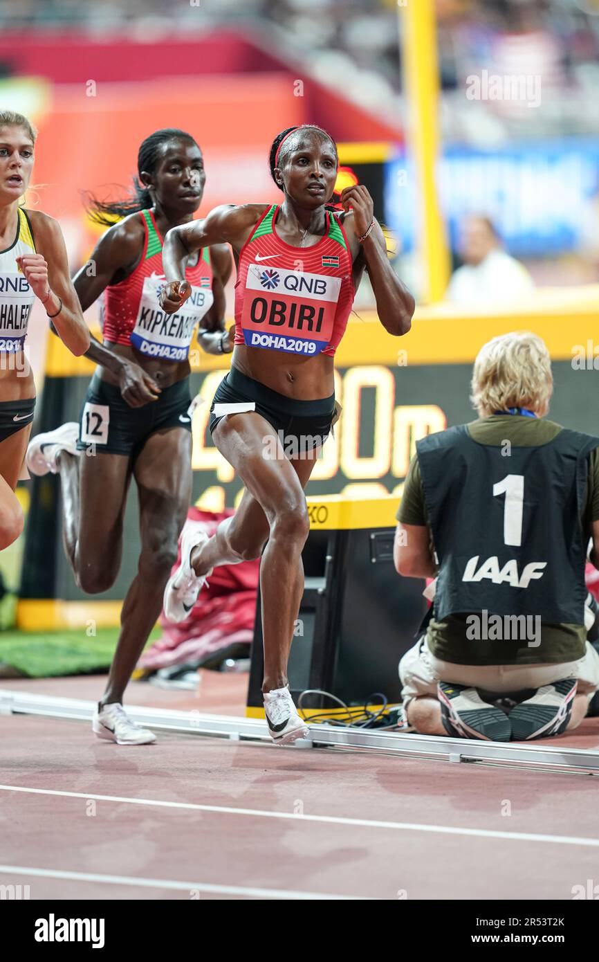 Hellen Obiri running the 5000m at the 2019 World Athletics ...