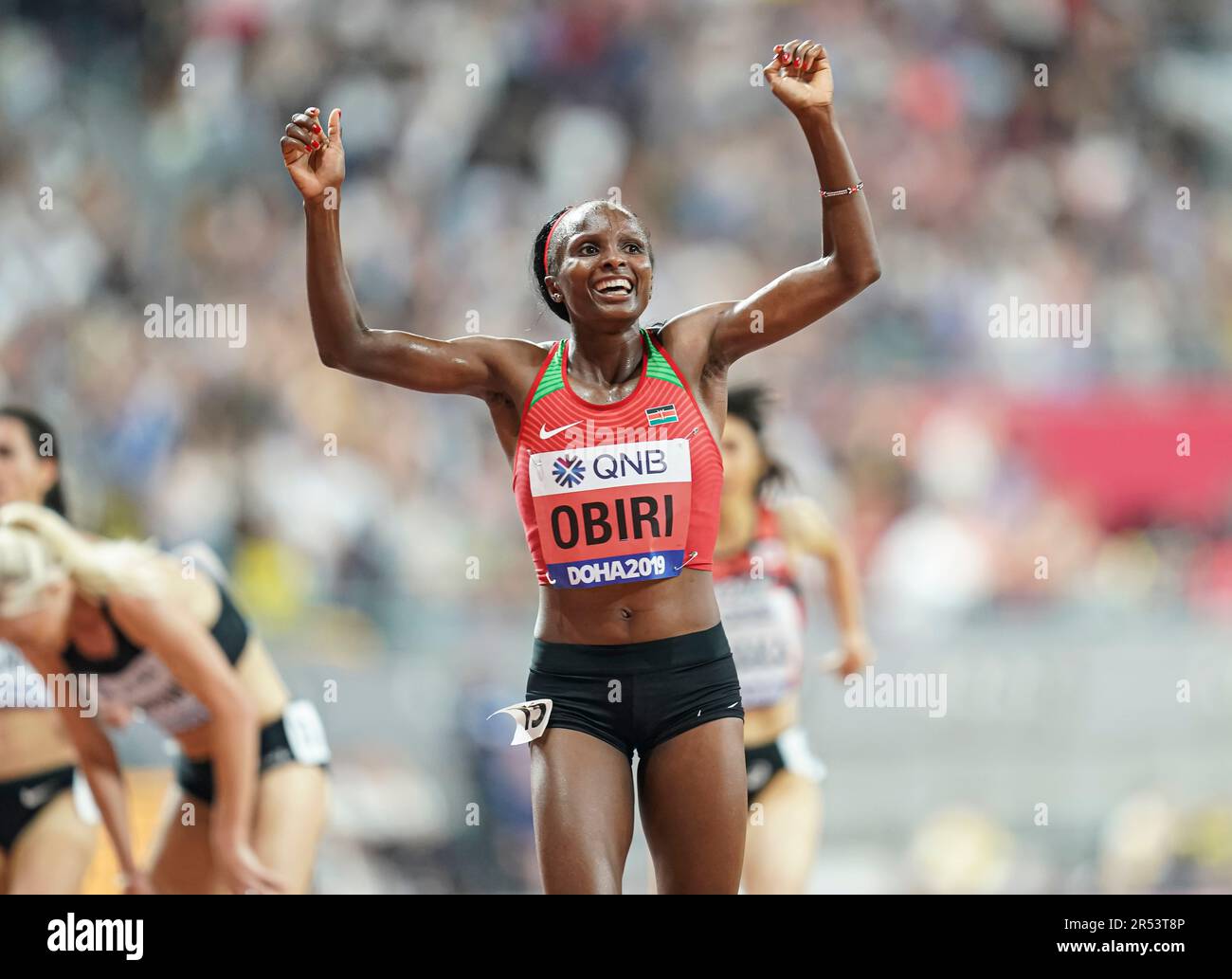 Hellen Obiri winning the 5000m at the 2019 World Athletics ...