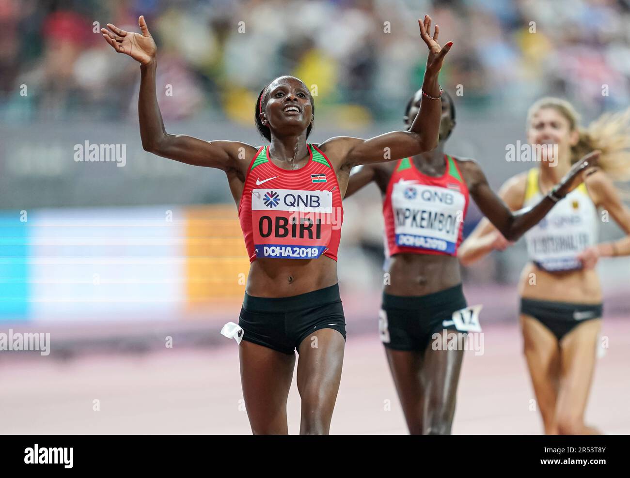 Hellen Obiri winning the 5000m at the 2019 World Athletics ...