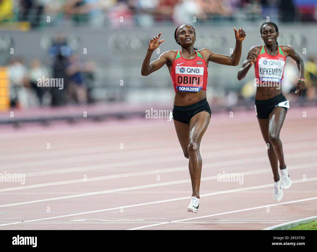Hellen Obiri winning the 5000m at the 2019 World Athletics ...