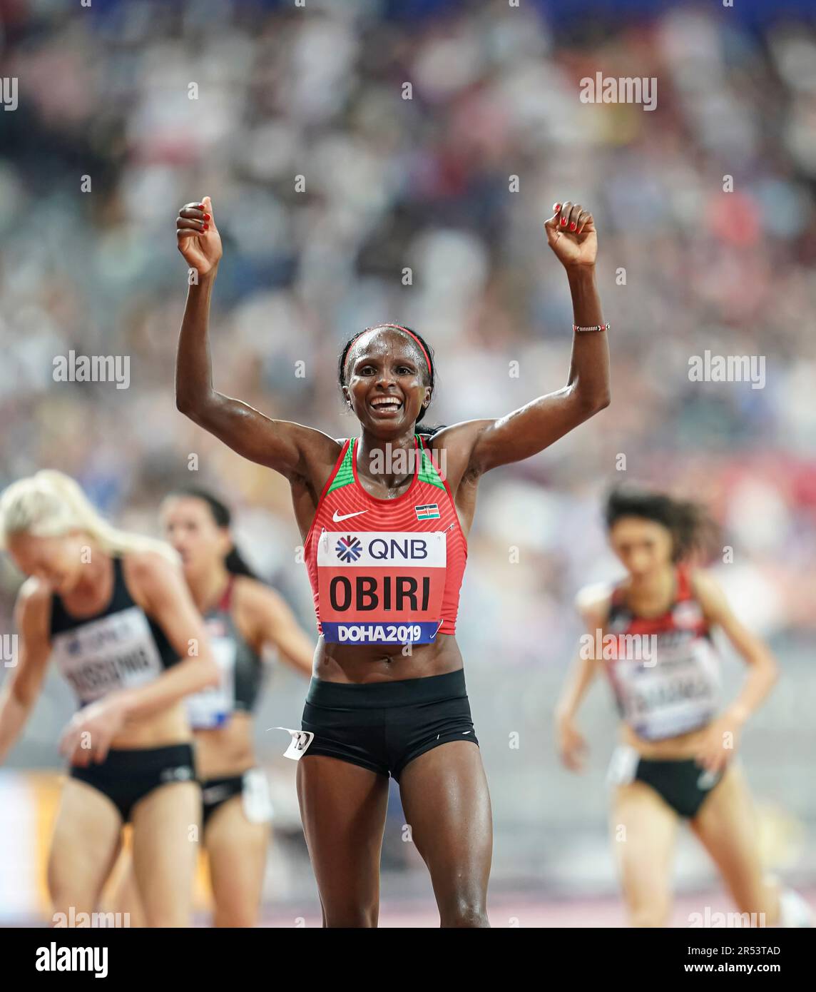 Hellen Obiri winning the 5000m at the 2019 World Athletics ...