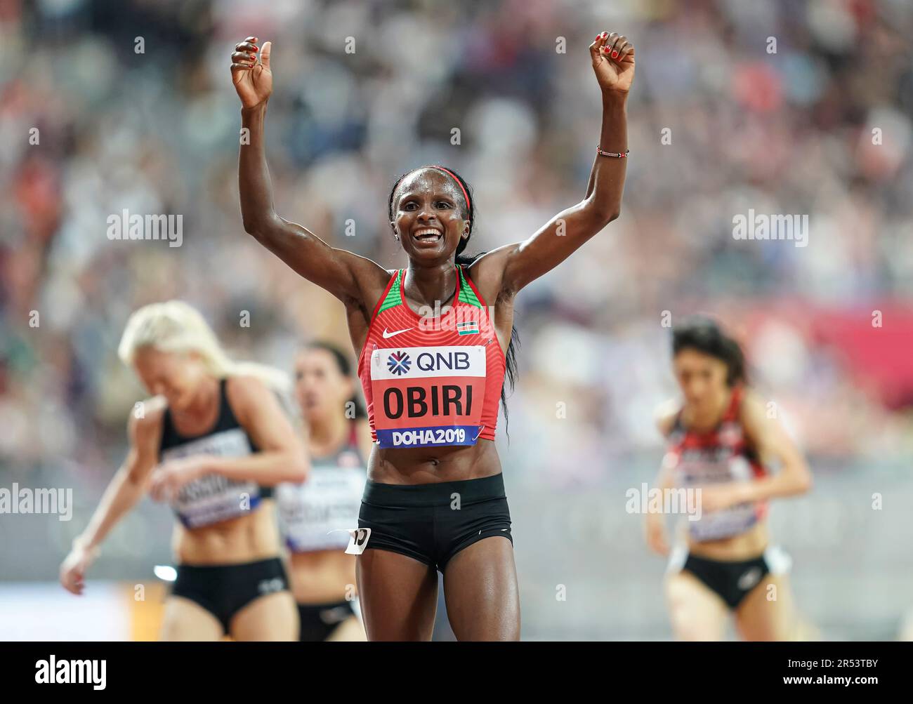 Hellen Obiri winning the 5000m at the 2019 World Athletics ...