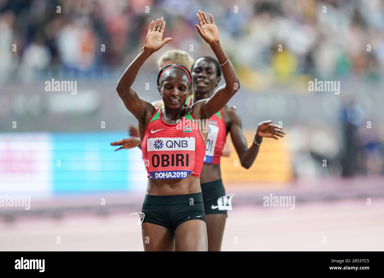 Hellen Obiri winning the 5000m at the 2019 World Athletics ...