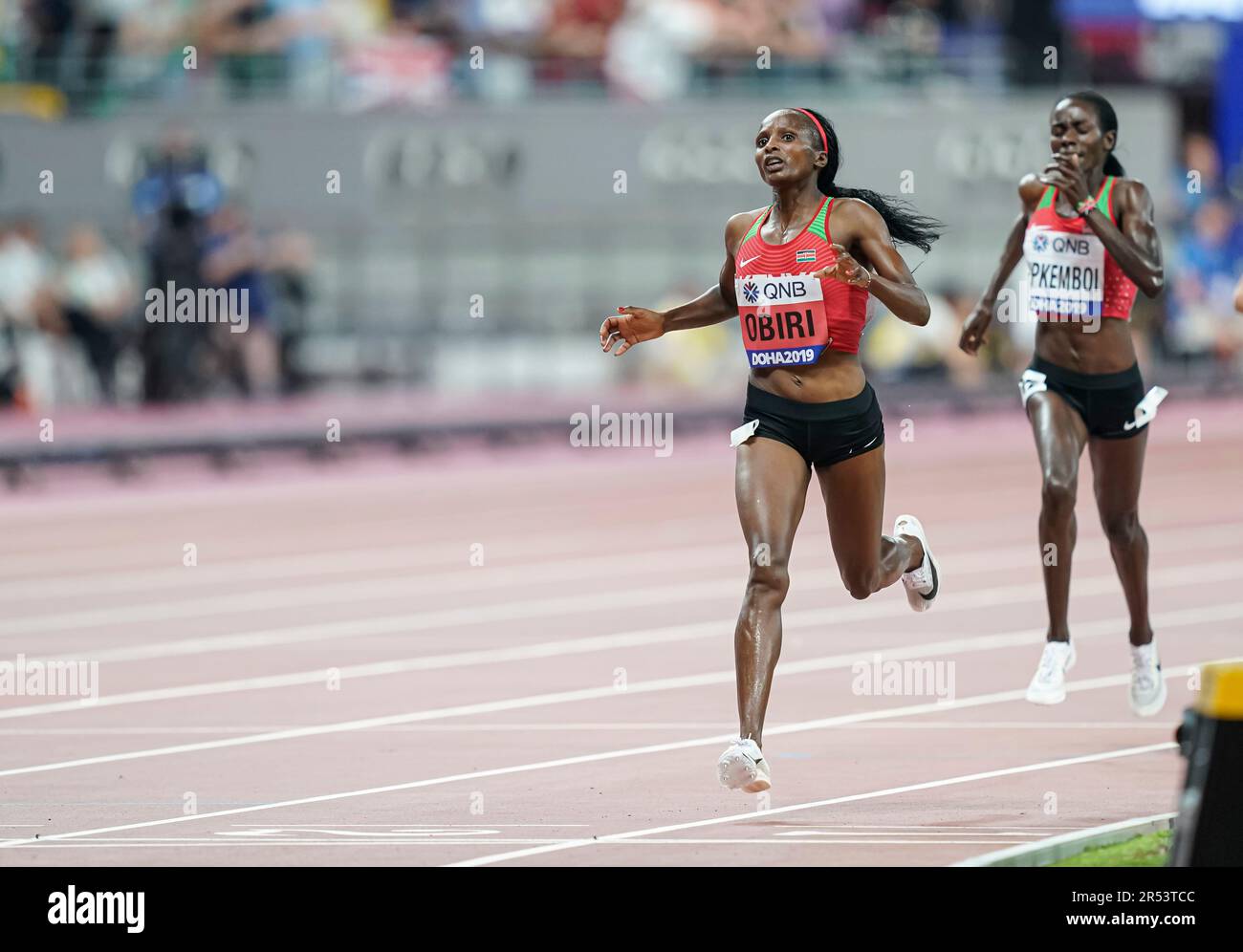 Hellen Obiri winning the 5000m at the 2019 World Athletics ...