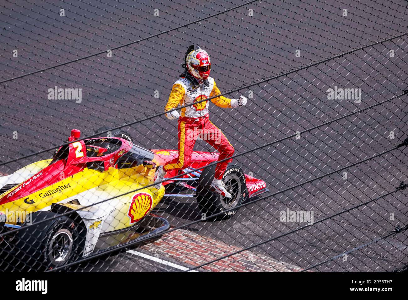 Team Penske driver Josef Newgarden of United States celebrates winning ...