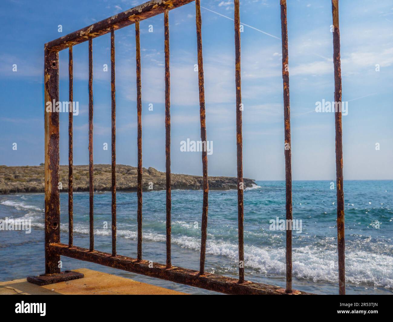 Metal fence over blue sky architecture hi-res stock photography and ...