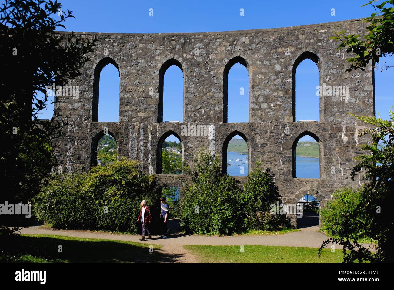 Visitors inside local landmark McCaig's Tower, Oban, Scotland Stock ...