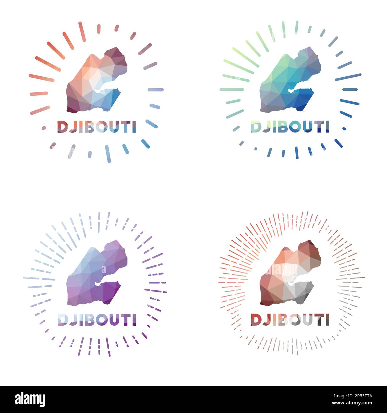 Djibouti low poly sunburst set. Logo of country in geometric polygonal ...