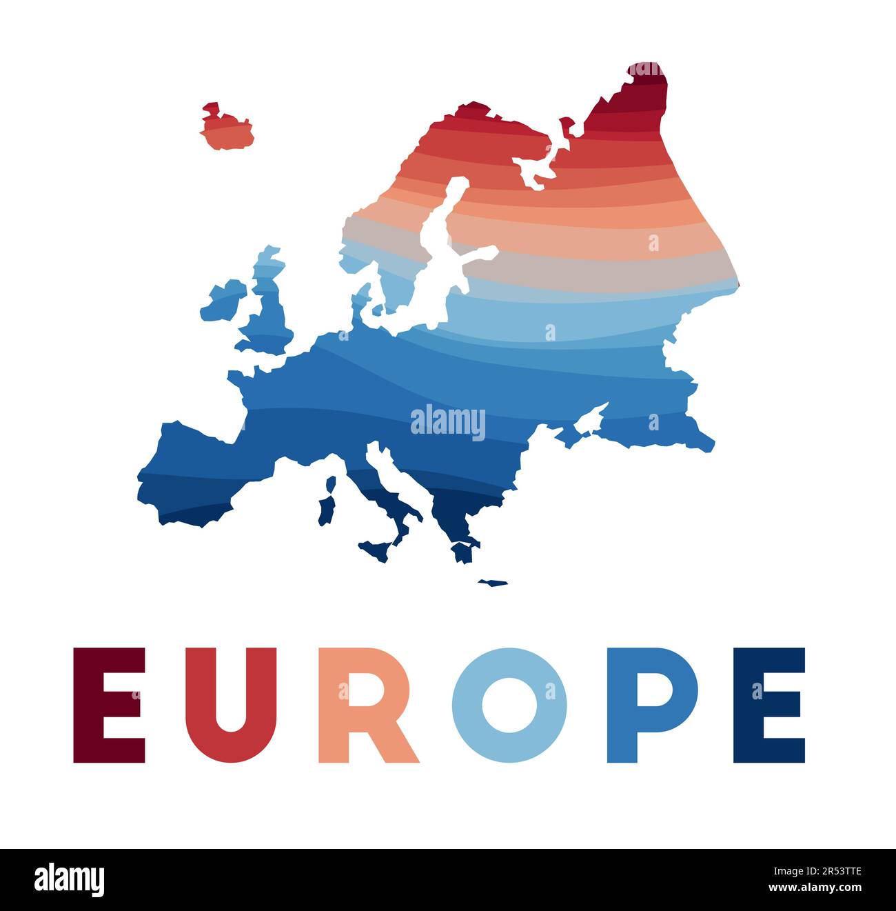 Europe map. Map of the continent with beautiful geometric waves in red ...