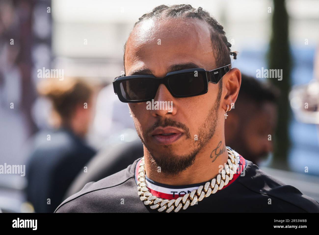 Lewis Hamilton of Mercedes is seen in the paddock on the day of the F1 ...