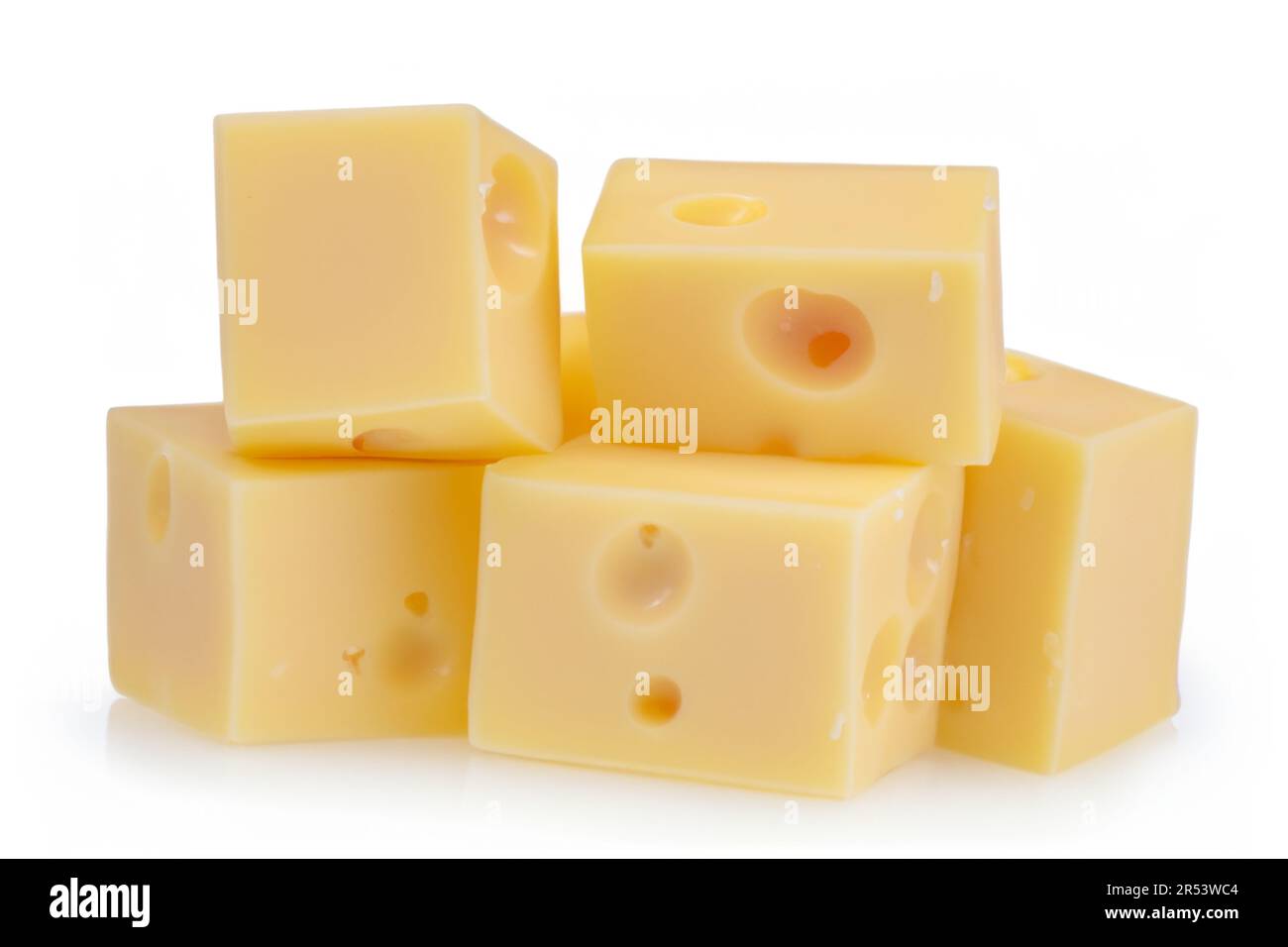 Cubes of cheese isolated on white background Stock Photo - Alamy