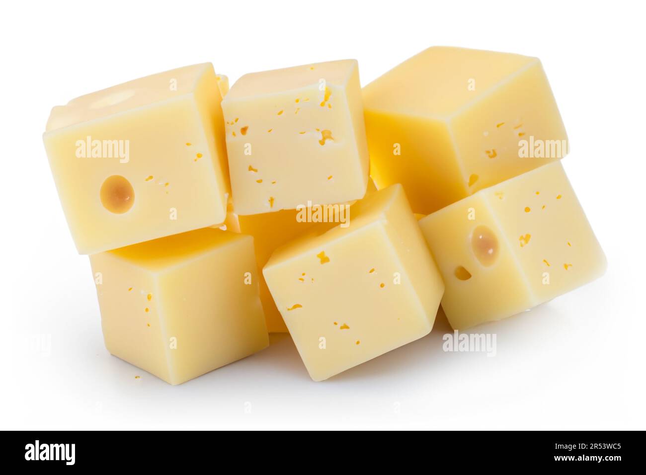 Cubes of cheese isolated on white background Stock Photo - Alamy