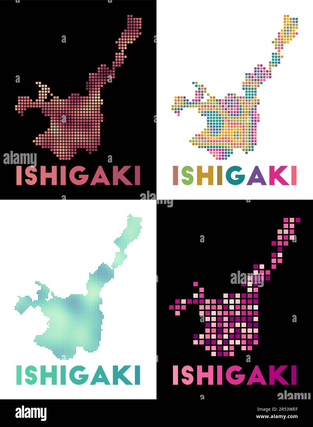 Ishigaki map. Collection of map of Ishigaki in dotted style. Borders of ...