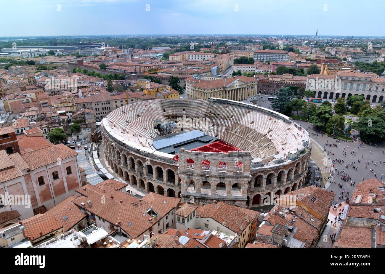 Aerial view of Verona with the Verona Arena in the center. Veneto ...