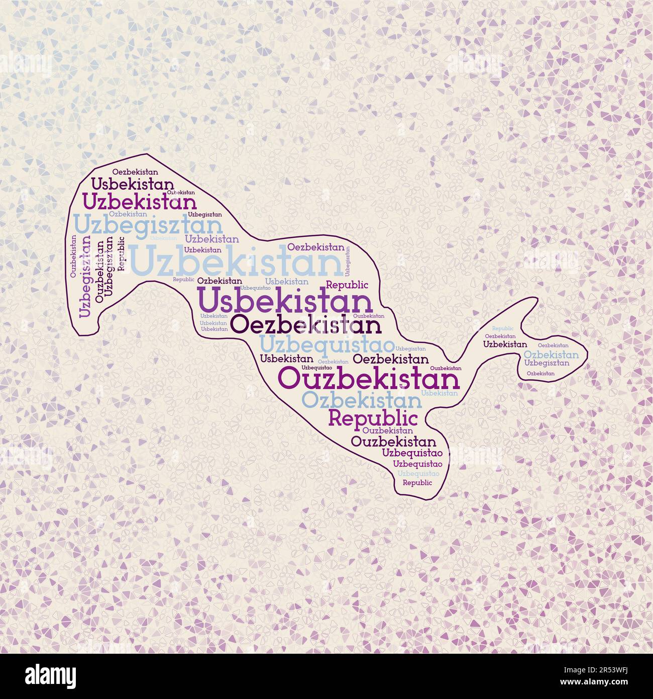 Uzbekistan shape with country names word cloud in multiple languages ...