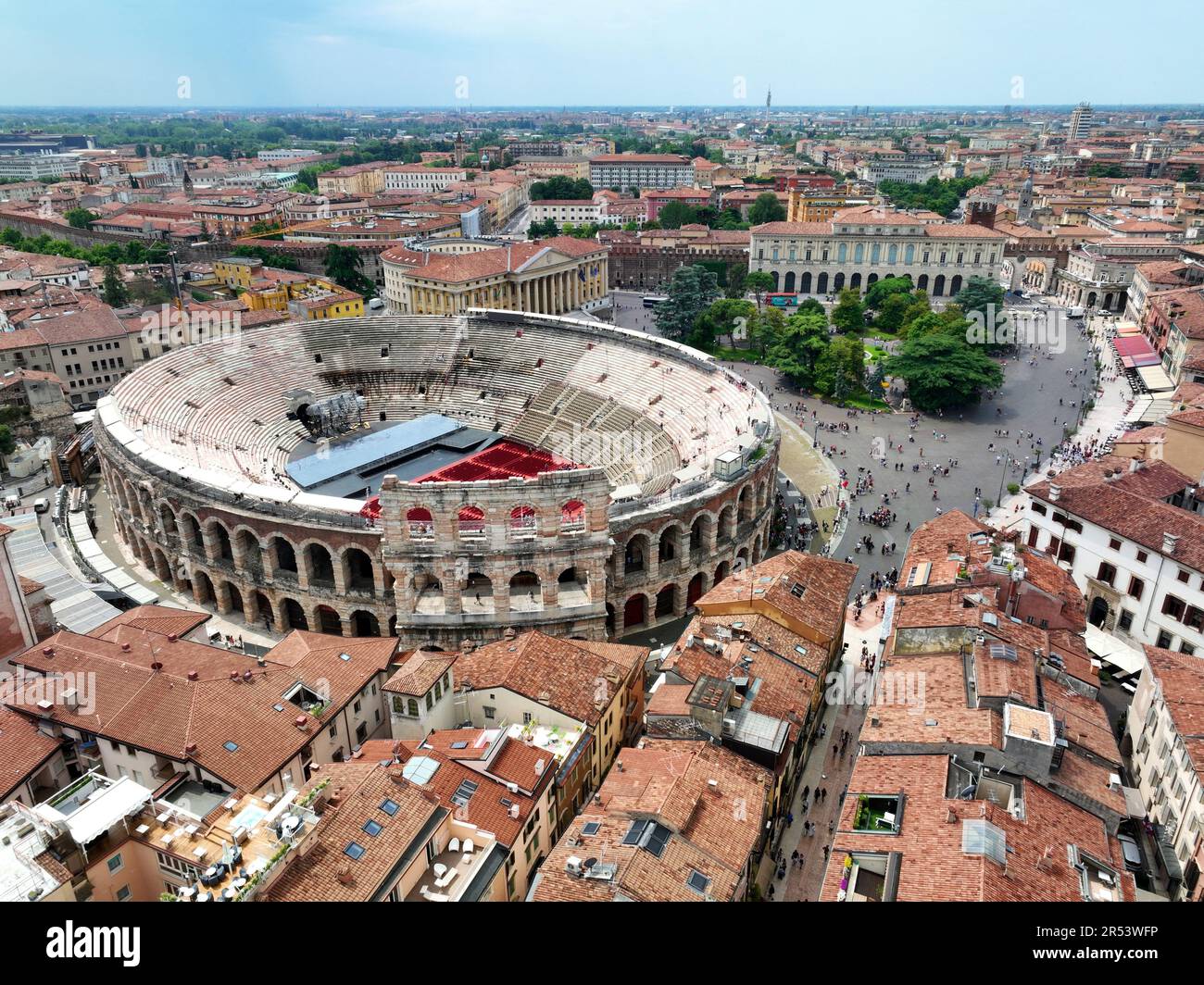 Aerial view of Verona with the Verona Arena in the center. Veneto ...