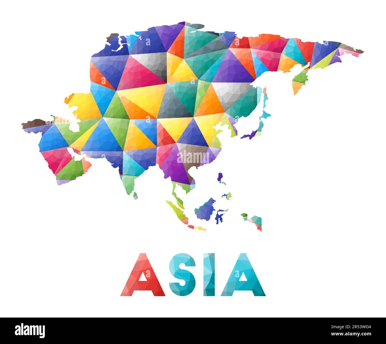 Asia - colorful low poly continent shape. Multicolor geometric ...