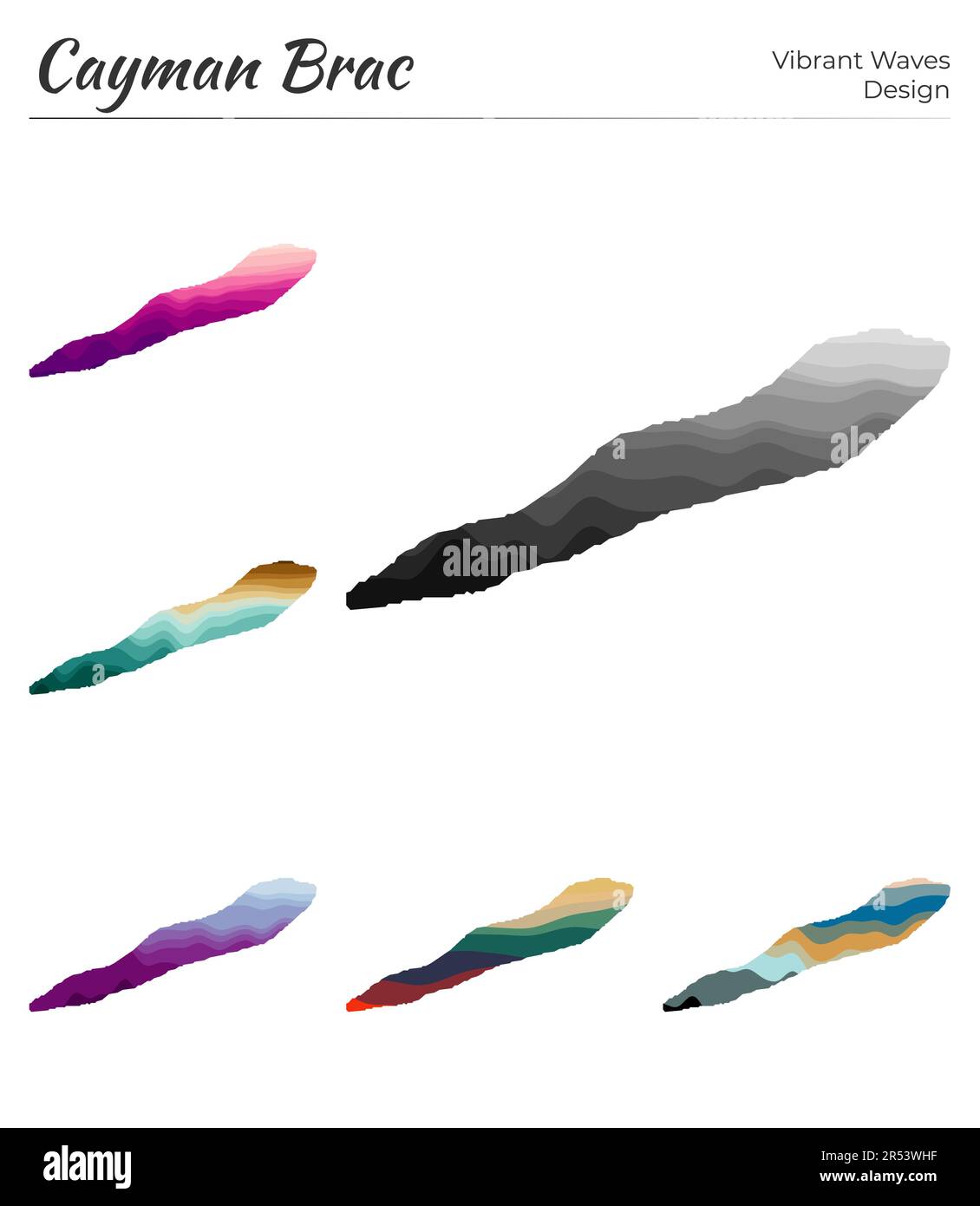 Set of vector maps of Cayman Brac. Vibrant waves design. Bright map of ...