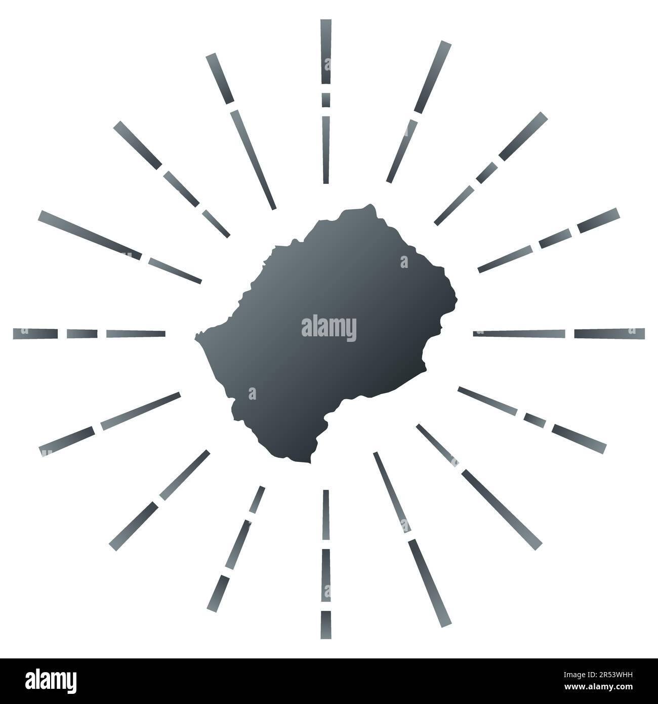 Lesotho gradiented sunburst. Map of the country with colorful star rays ...