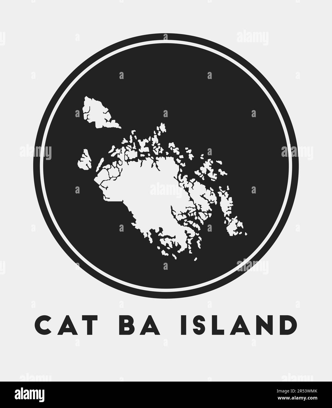 Cat Ba Island icon. Round logo with border map and title. Stylish Cat ...