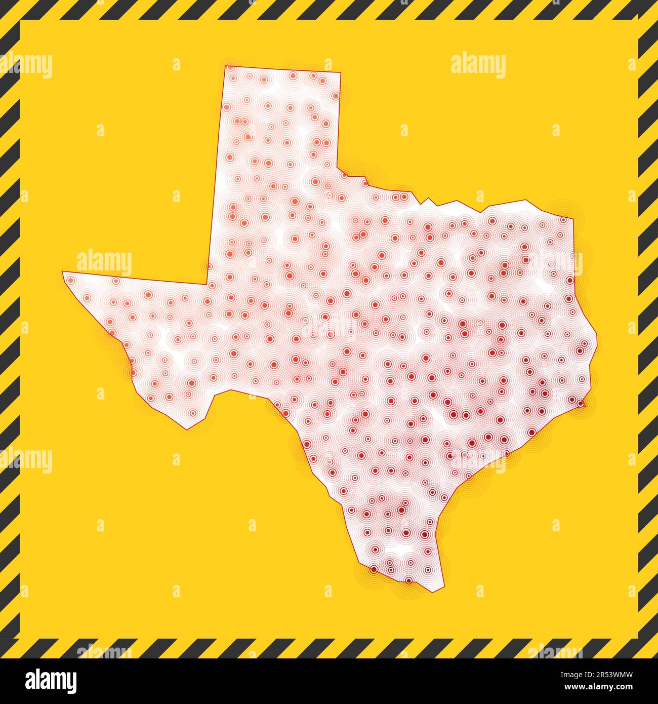 Texas closed - virus danger sign. Lockdown US state icon. Black striped ...
