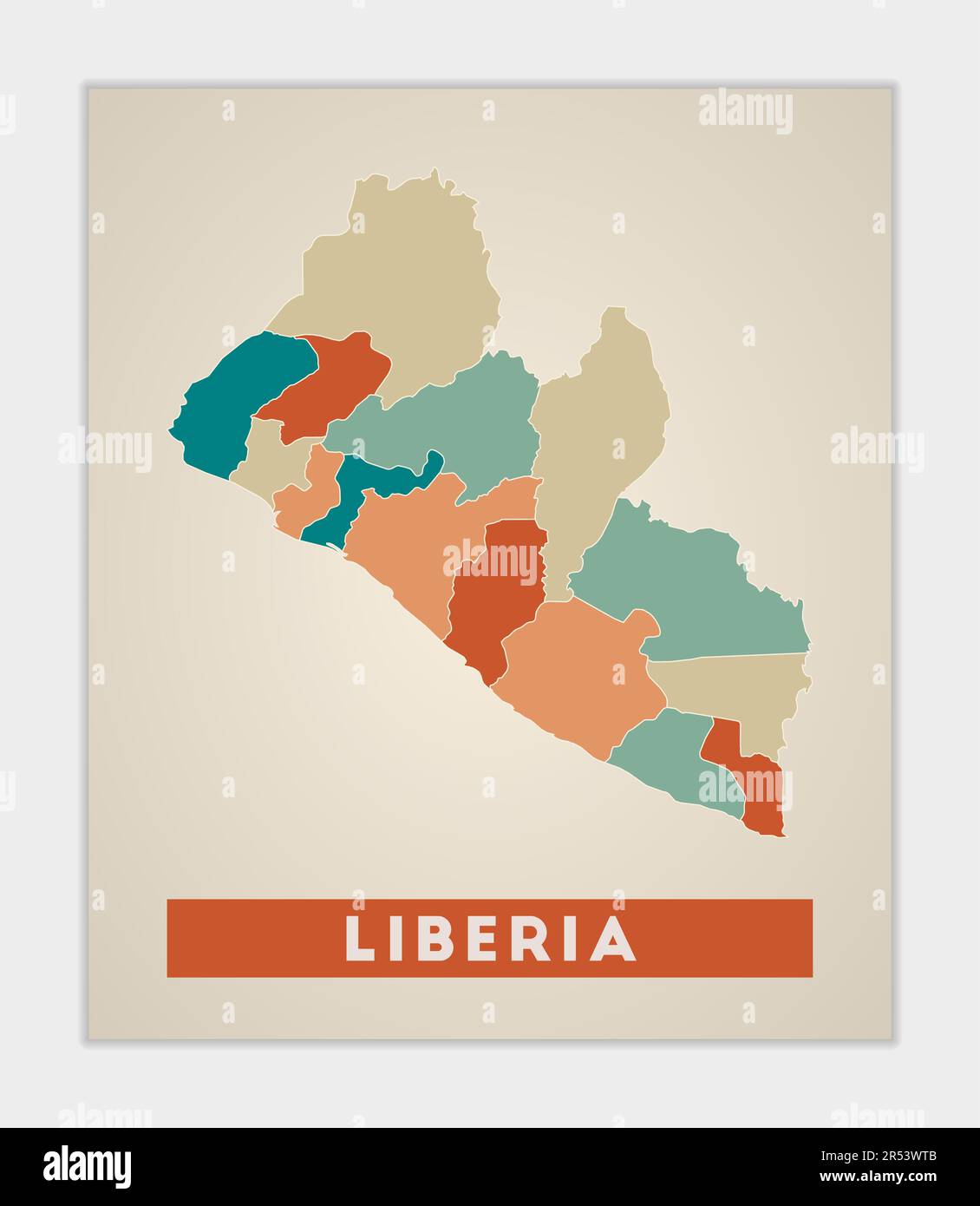 Liberia poster. Map of the country with colorful regions. Shape of ...